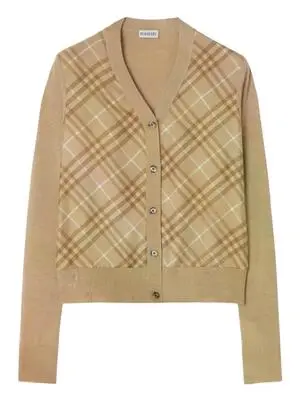 Burberry Check Panel Wool Silk Cardigan - Neutrals