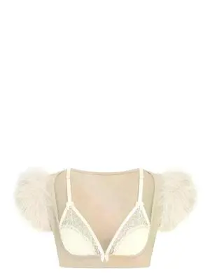 Dsquared2 Feather-trim Lace-panel Cropped Top - Neutrals