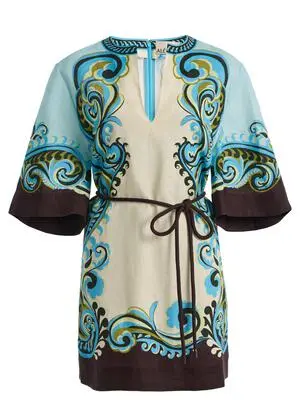 ALEMAIS Natalia Printed Linen Mini Dress - Ivory