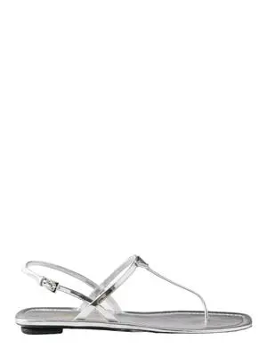 Prada Strappy Thong Flat Sandals With Enamel Triangle Logo - Silver