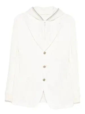 Eleventy Cotton Jacket With Patch Pockets And Ribbed Cuffs - White