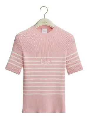 Dior Ribbed Short-sleeved Fitted Sweater With Logo - White/pink