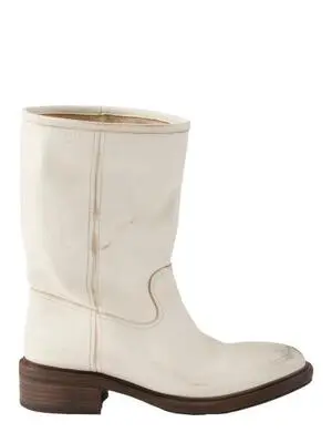 Prada Distressed Mid-calf Boots - Chalk White