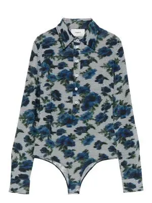 Coperni Floral Print Collared Bodysuit - Gray