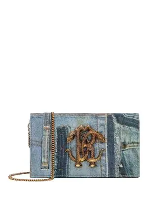 Roberto Cavalli Denim Patchwork Shoulder Bag - Blue