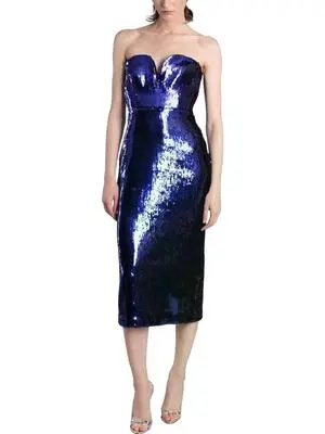 Alex Perry Sequin Embellished Strapless Midi Dress - Blue