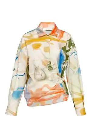 Ulla Johnson Abstract Print Cotton Wrap Shirt - Neutrals
