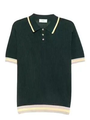 LES DEUX Lace-knit Striped-trim Polo Shirt - Green