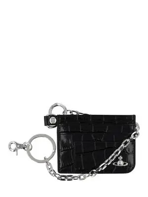 VIVIENNE WESTWOOD Flat Chain" Card Holder With Metal Chain Detail - Black
