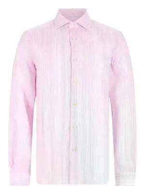 120% Lino Striped Linen Shirt - Pink