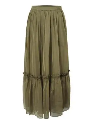 SMART AND JOY Maxi Skirt With Ruffles And Elastic Waistband - Green