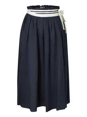 SMART AND JOY Flared Linen Midi Skirt With Tie-belt - Blue