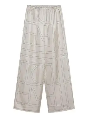 TOTEME Silk Trousers With Monogram Pattern - Cream
