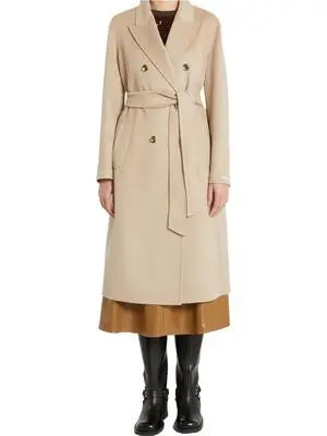 Marella Long Sleeved Belted Coat - Nude