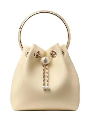 JIMMY CHOO Leather Bucket Bag With Pearl Embellishment - Cream