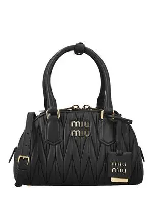 Miu Miu Quilted Calf Leather Tote Bag With Gold-tone Logo - Black