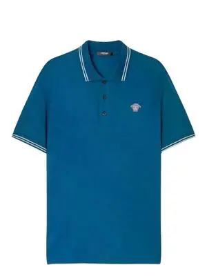 Versace Medusa Pop Embroidered Piqué Polo Shirt - Blue