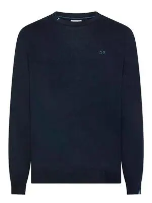 SUN 68 Embroidered Logo Crew Neck Cotton Jumper - Blue