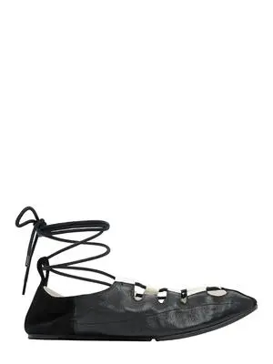 Alaïa Leather Lace-up Ballet Flats - Black