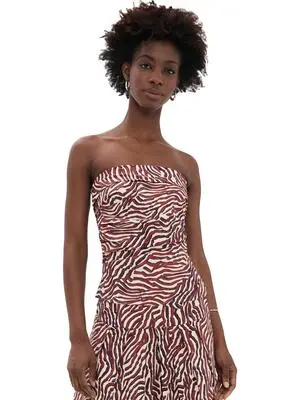 Proenza Schouler White Label Strapless Zebra Print Poplin Top - Rust/cream Multi