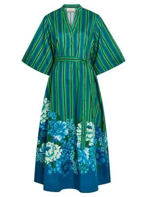 ALEMAIS Alémais Striped Cotton-poplin Midi Dress With Floral Print - Multicoloured