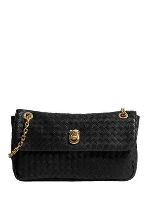 Bottega Veneta Madison Woven Lambskin Shoulder Bag - Black