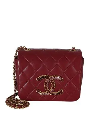 CHANEL Chanel Quilted Lambskin Crystal CC Mini Square Flap Bag