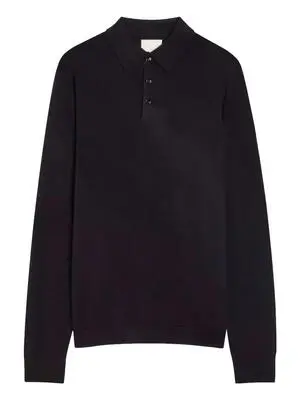 ALLUDE Long-sleeve Knitted Polo Shirt - Black