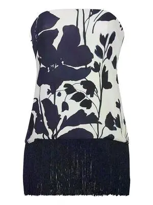 Cara Cara Floral Print Fringed Blouse - Blue