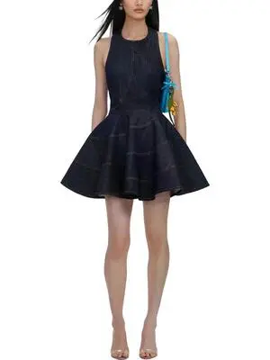 SELF-PORTRAIT Backless Halterneck Mini Dress - Blue