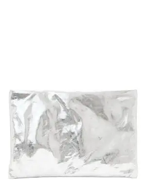 ALLSAINTS Bettina Oversized Metallic Leather Clutch - Silver