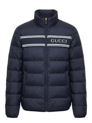Gucci Logo Detailed Zip-up Padded Jacket - Navy Blue