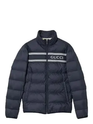 Gucci Logo Detailed Zip-up Padded Jacket - Navy Blue