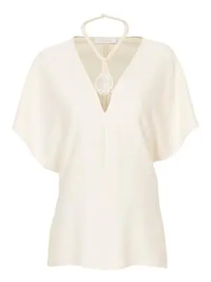 Chloé Short Sleeved Blouse With Necklace Detail - White