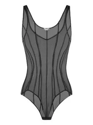 Elisabetta Franchi Micro-mesh Tulle Bodysuit - Black