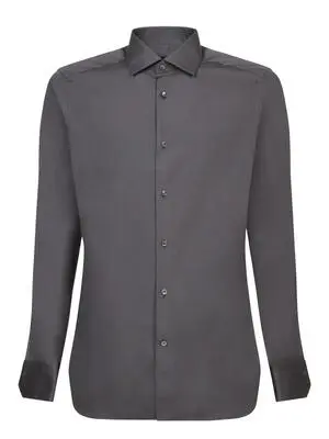 Zegna Curved Hem Poplin Shirt - Grey
