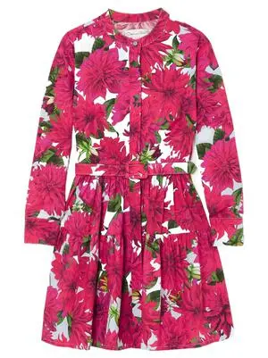 Oscar De La Renta Floral Print Tiered Midi Dress - Pink