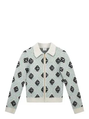Casablanca Zip-up Patterned Knit Cardigan - Gray