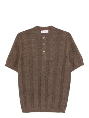 BRUNELLO CUCINELLI Brunello Cucinelli Ribbed Short Sleeve Sweater With Three-Button Placket