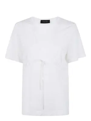 Simone Rocha Drawstring Detail Round Neck Short Sleeve Top - White