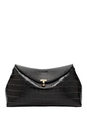 TOTEME T-lock Clutch In Crocodile-embossed Leather - Brown