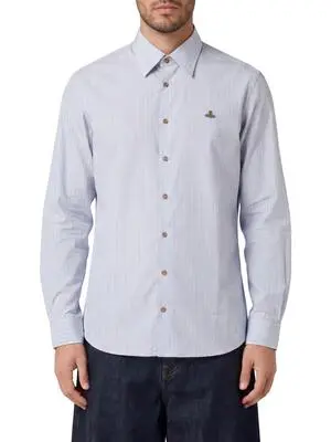 VIVIENNE WESTWOOD Striped Slim Fit Cotton Shirt With Embroidered Orb Logo - Grey