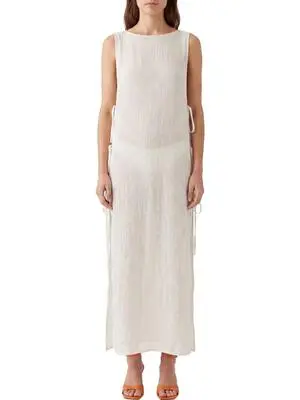 Le Kasha Organic Linen Midi Tunic Dress - White