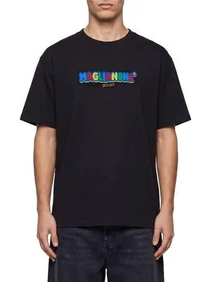 MAGLIANO Relaxed Fit Cotton Crew-neck T-shirt With Contrasting Logo - Black