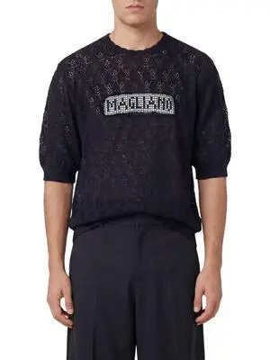 MAGLIANO Openwork Mohair Blend Crew-neck Jumper With Jacquard Logo - Black