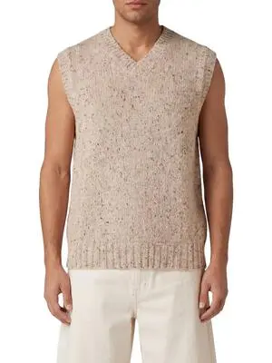 Howlin' Pure Wool V-neck Sweater Vest With Ribbed Trims - Beige