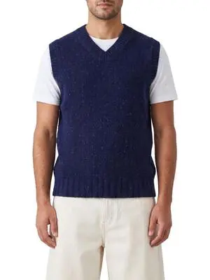 Howlin' Pure Wool V-neck Sweater Vest With Ribbed Trims - Blue