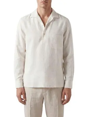 LARDINI Long-sleeved Linen And Cashmere Polo Shirt With Cuban Collar Sand