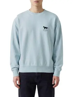 Maison Kitsuné Crewneck Cotton Sweatshirt With Contrast Logo - Blue