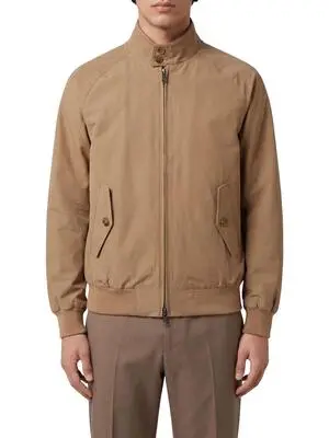 BARACUTA Cotton Blend Bomber Jacket With High Collar And Zip Closure - Brown